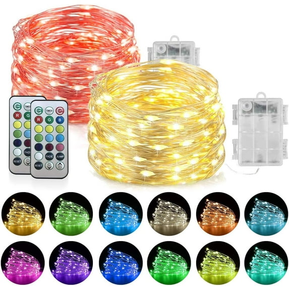 SRWEHG-2 Pack Color Changing Fairy Lights Battery Operated, 20Ft 60LEDs ...