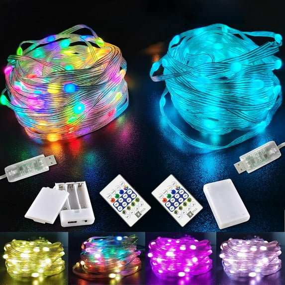 SRWEHG-2 Pack RGB Fairy Lights, 32.8FT Total Color Changing Fairy ...