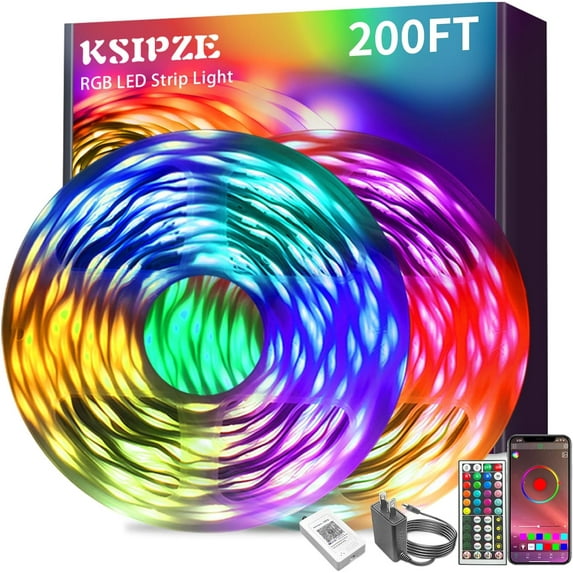 SRWEHG-200ft (2 Rolls of 100 ft) Led Strip Lights RGB Music Sync Color ...