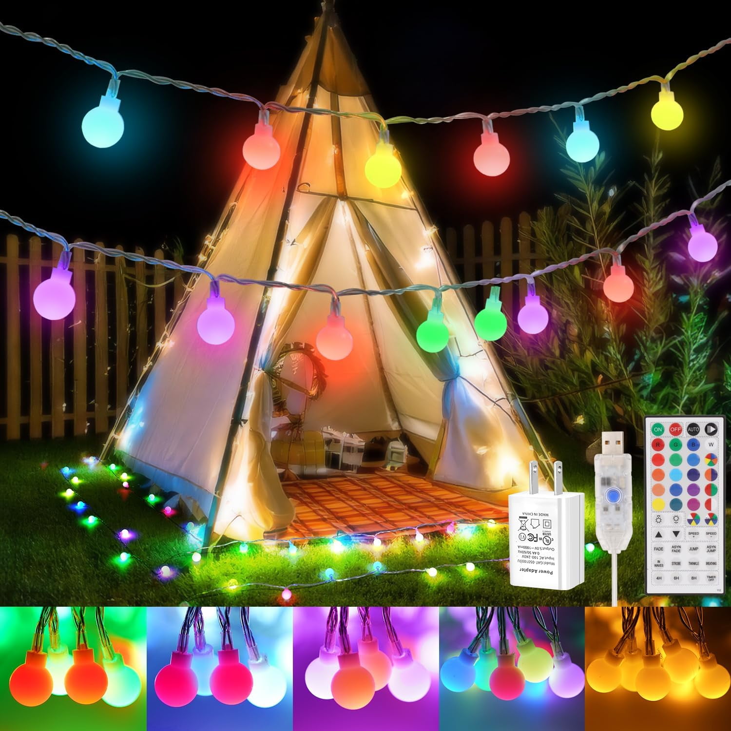 SRWEHG-24 Colors Indoor String Lights with Remote, 16.5ft 50LED String ...