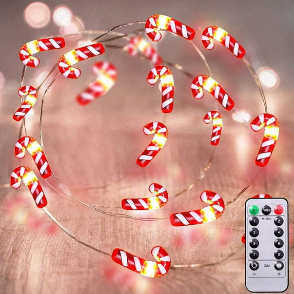 SRWEHG-26.2 Ft 80 Led Candy Cane String Lights Christmas Decor Battery ...