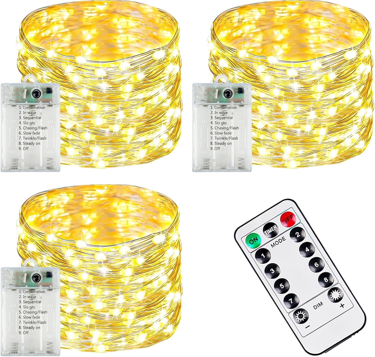 SRWEHG-3-Pack 78FT 240 LED Fairy Lights Battery Operated with Timer ...