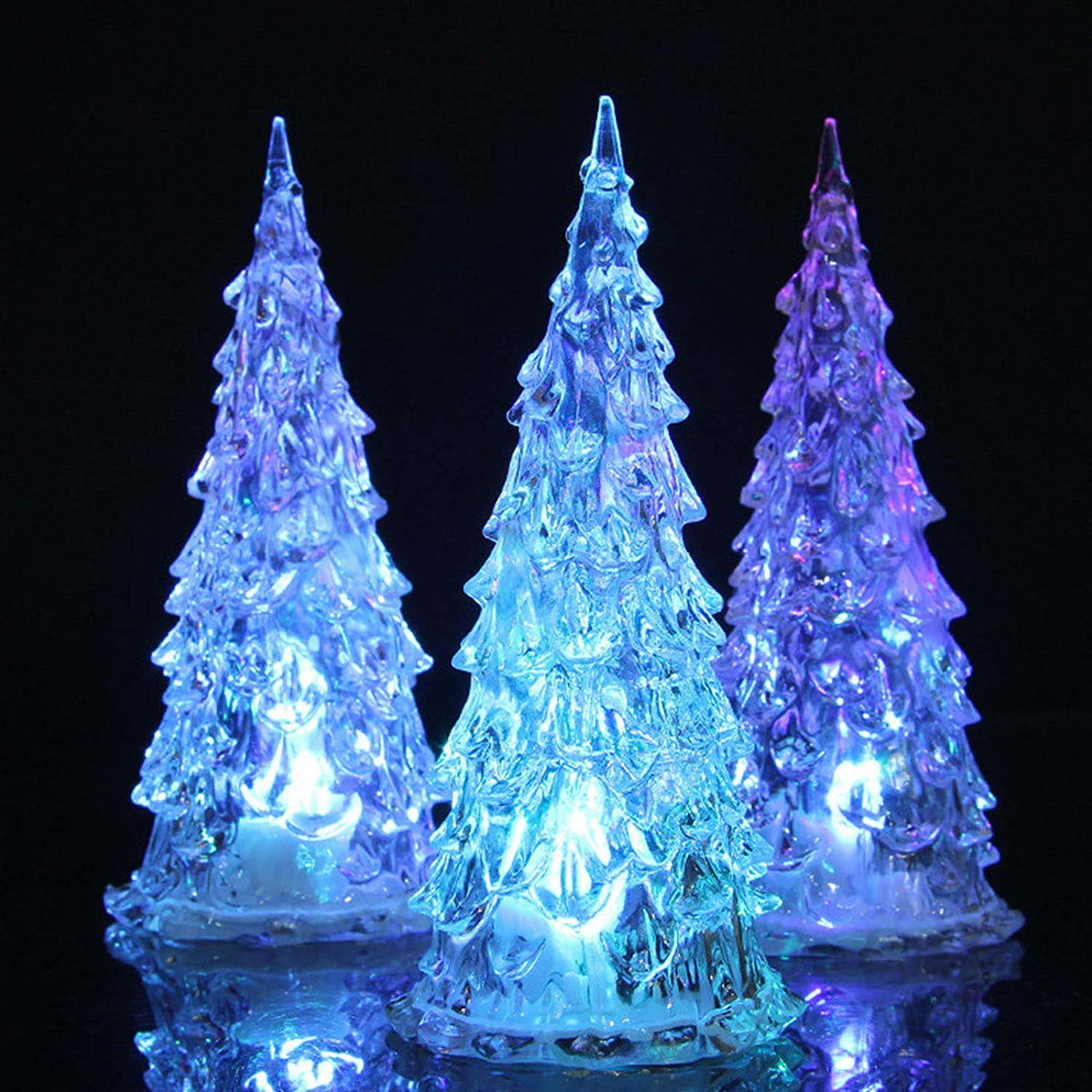 SRWEHG-3 Pack LED Christmas Tree Lights, Mini Acrylic Light Up Tree ...
