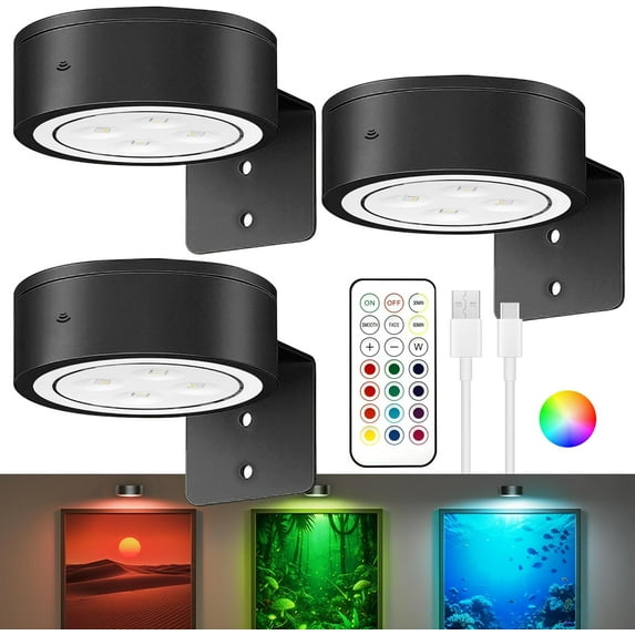 SRWEHG-3Pack Picture Lights for Wall, RGB Color Changing Led Art ...