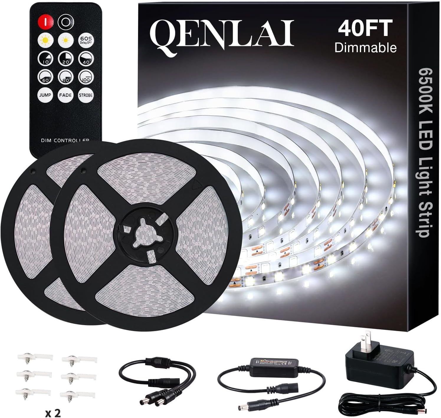 SRWEHG-40ft White LED Strip Lights, Upgraded 6500K Dimmable Tape Lights ...