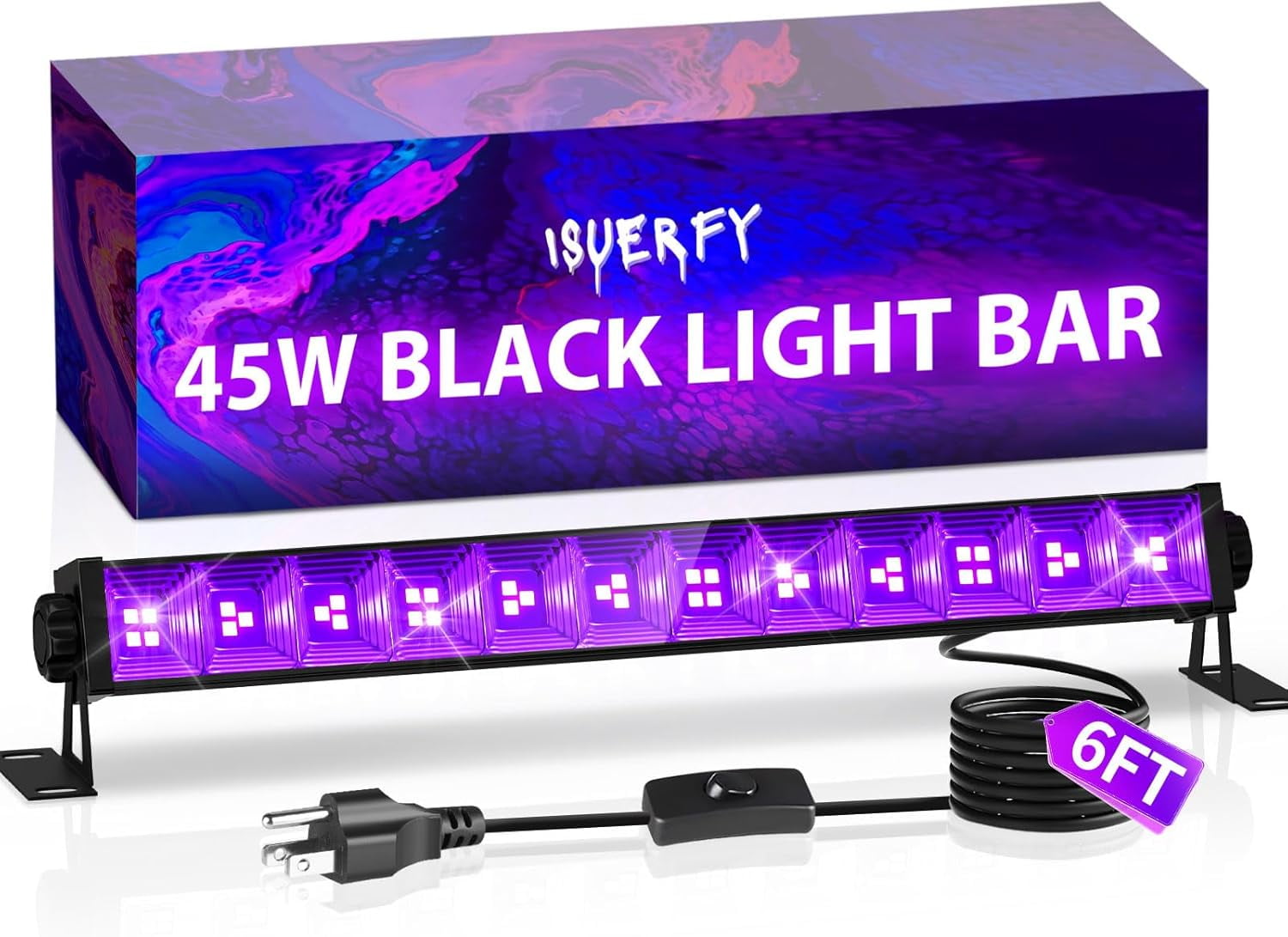 SRWEHG-45W Black Light Bar with 6ft Cord+Switch, Each Light Up 25x25ft ...