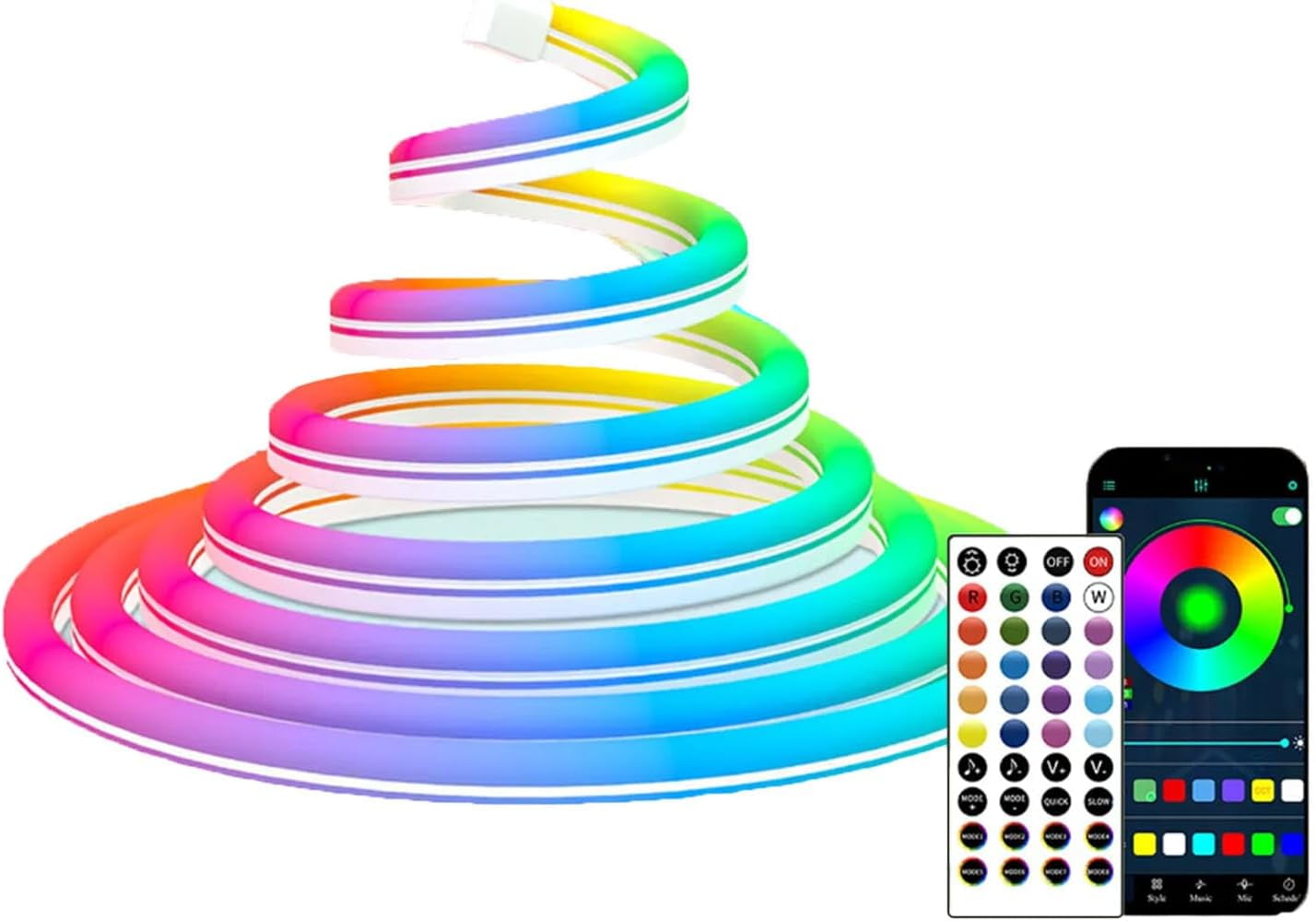 SRWEHG-50ft LED Neon Lights, Light Strips with Remote APP Control DIY ...