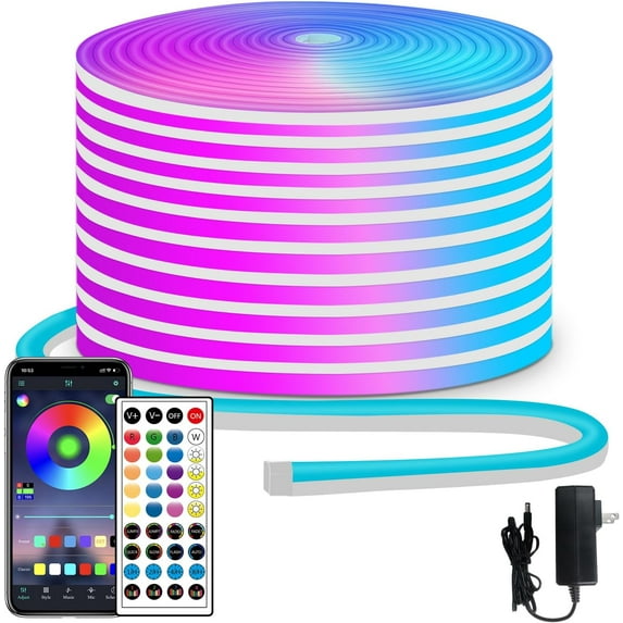 SRWEHG-50ft RGB LED neon Rope Lights LED neon Strip Lights with Remote ...