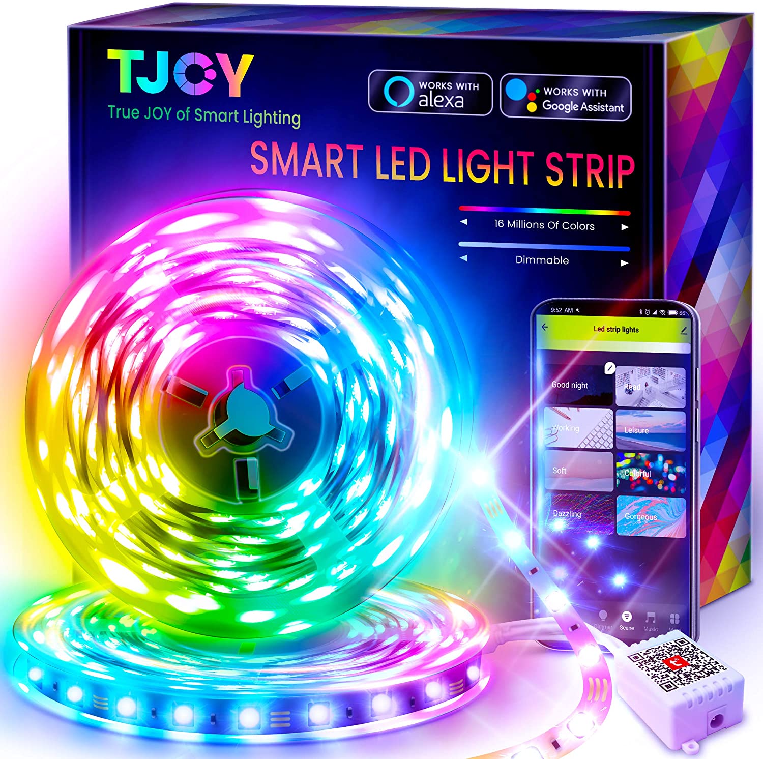 SRWEHG-50ft Smart Led Strip Lights for Bedroom, Alexa Led Light Strip ...