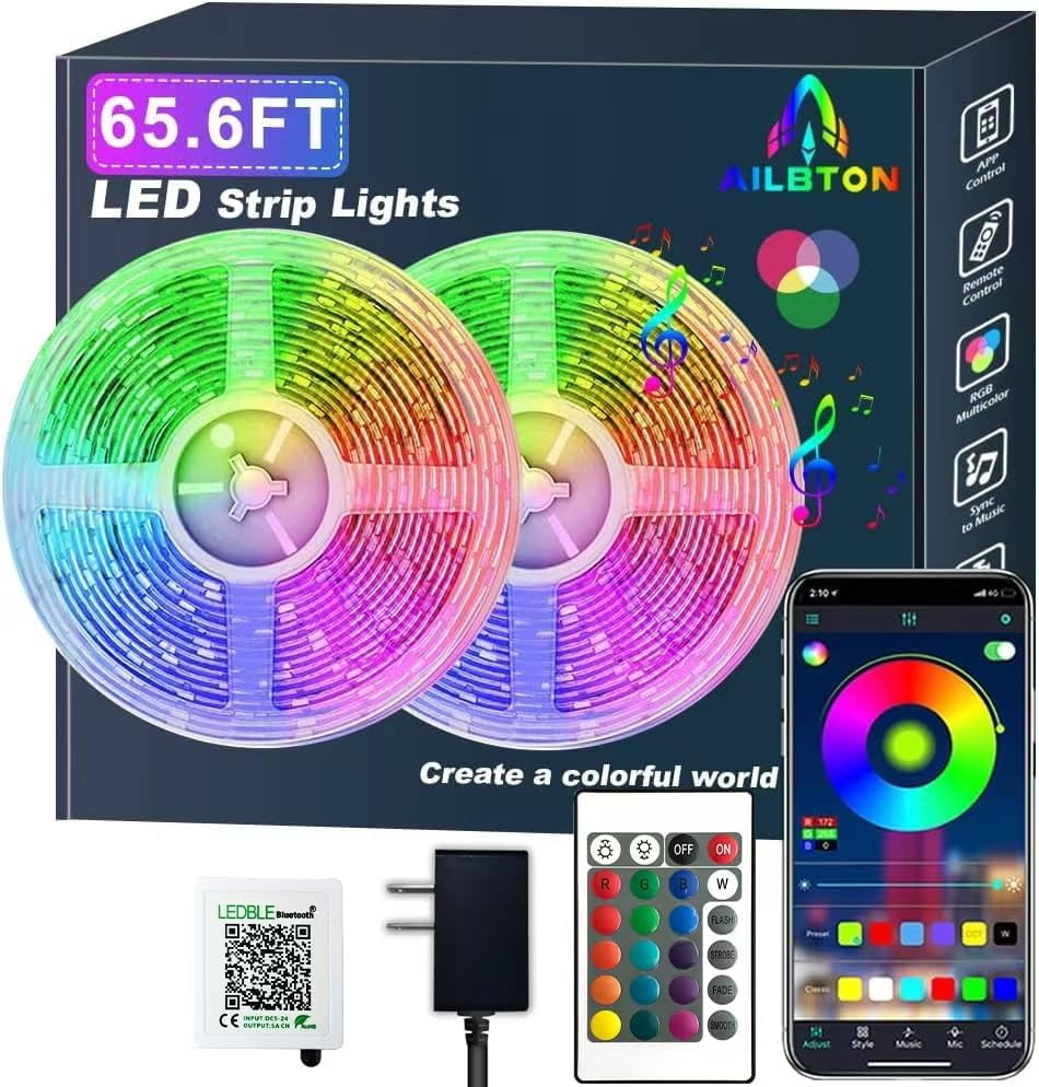 SRWEHG-65.6ft/20M Led Strip Lights, Long Smart Music Sync 5050 RGB ...