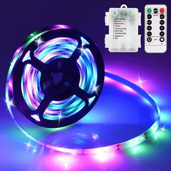 SRWEHG-9.8FT 90Led RGB Strip Lights Battery Powered Remote Control, 8 ...