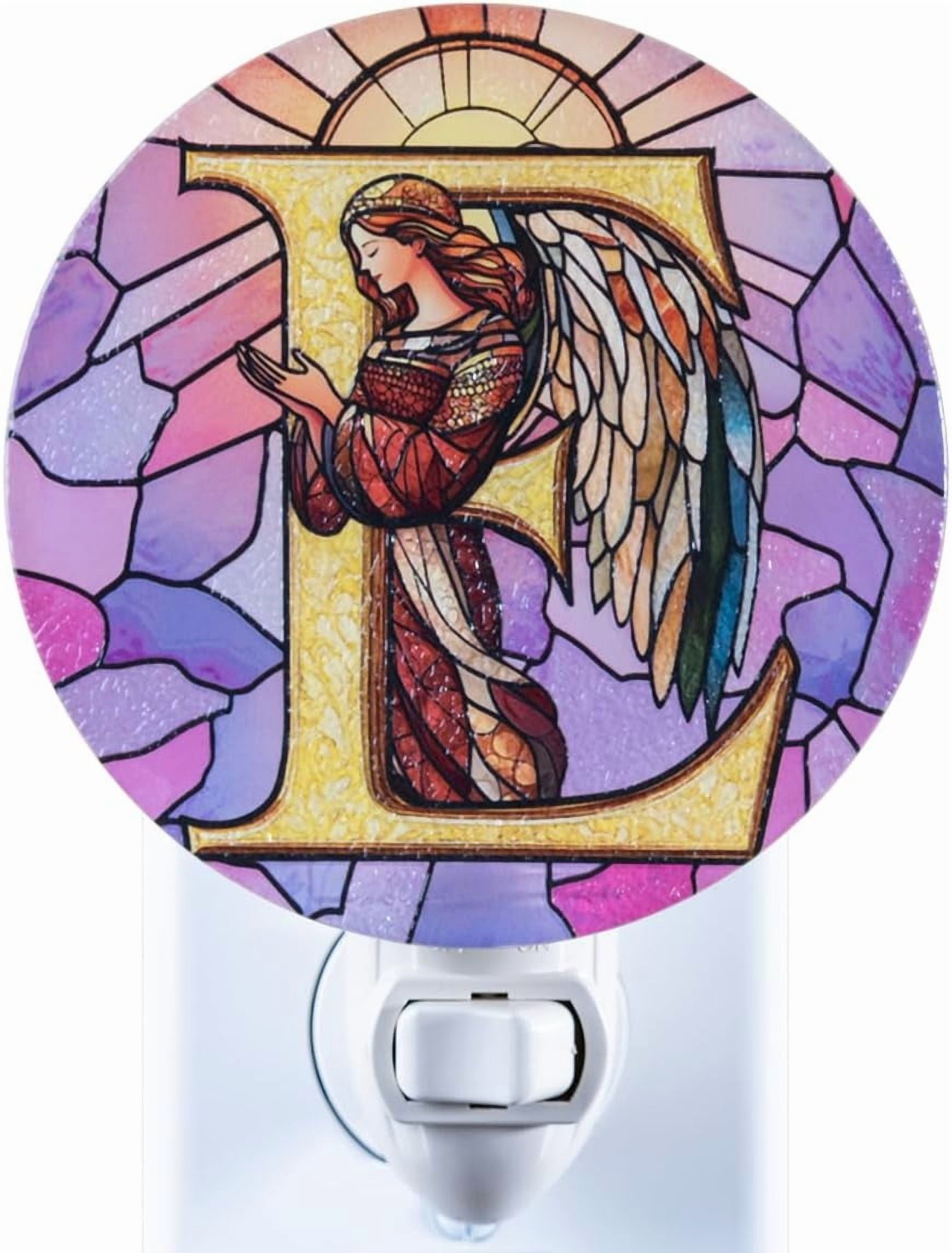 SRWEHG-Angel Monogram Night Light – Stained Glass Styled Plug-in Wall ...