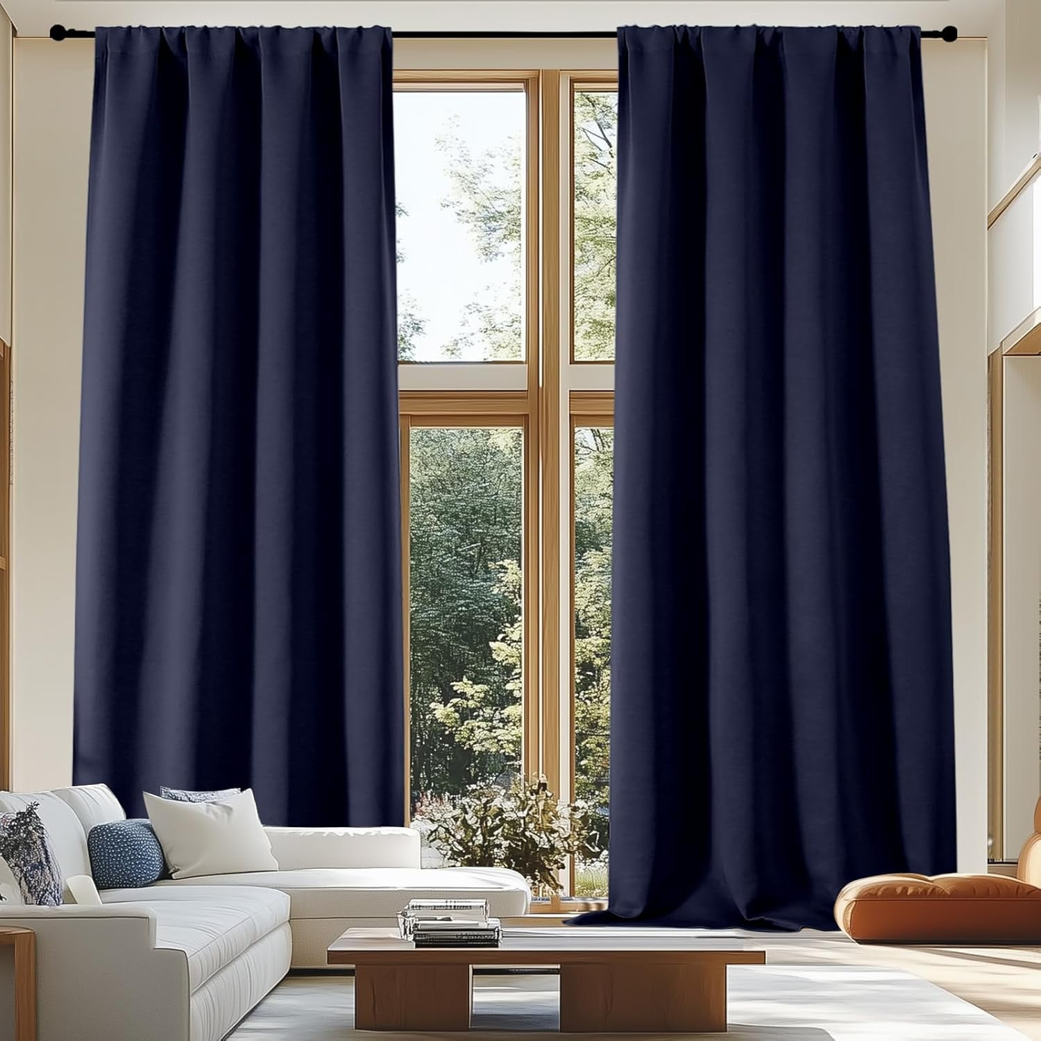 SRWEHG-Ava Navy Blue Blackout Extra Long 10ft Curtains for Patio 120 ...