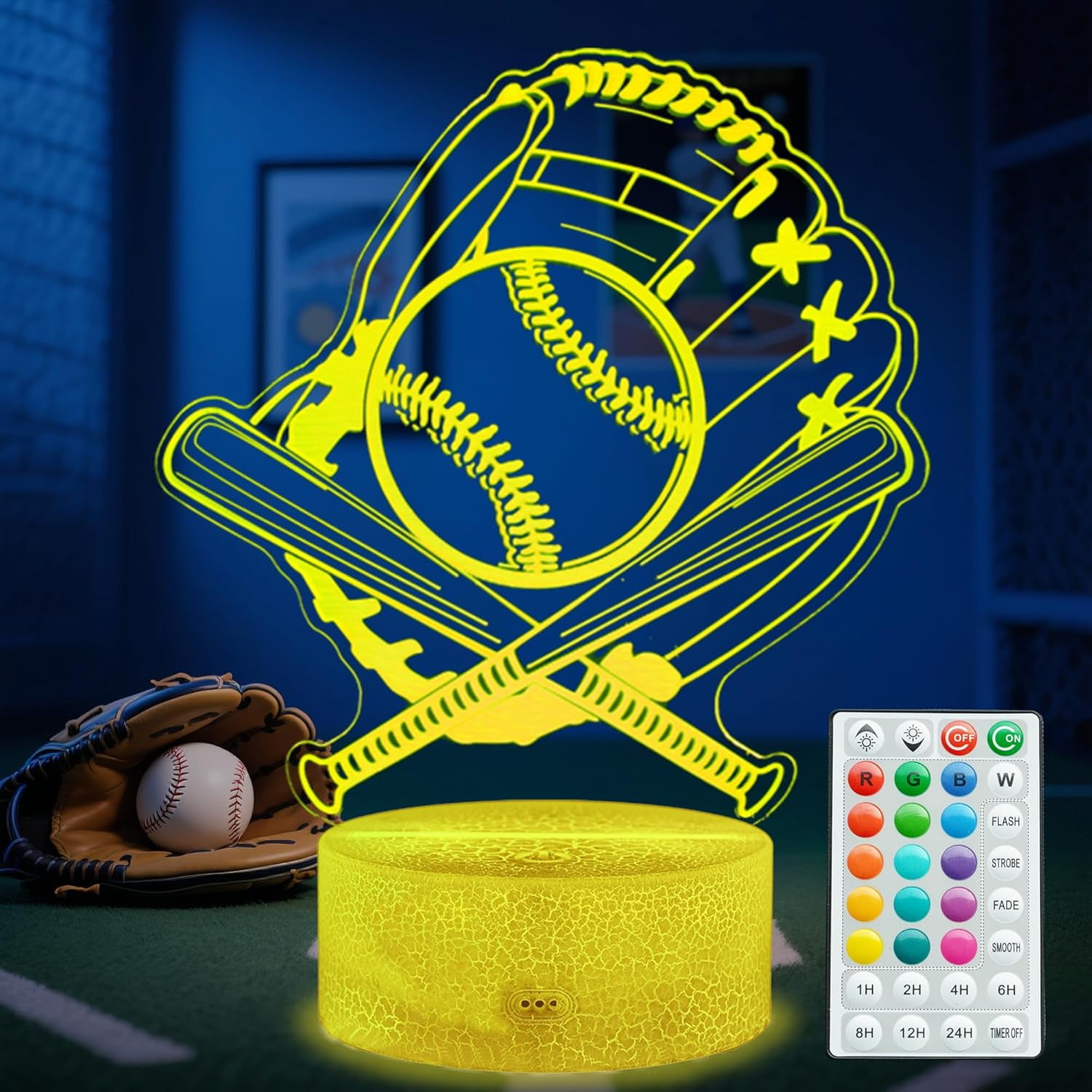SRWEHG-Baseball Night Light, Baseball Player Gifts, 3D Illusion Lamp ...