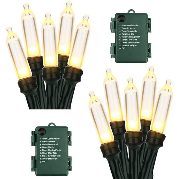 SRWEHG-Battery Christmas Lights, 2P 17.94ft 50 LED Warm White Christmas ...