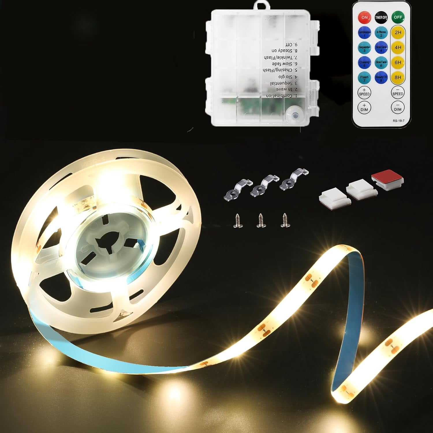 SRWEHG-Battery Operated Led Strip Lights Warm White with Remote, 8 ...