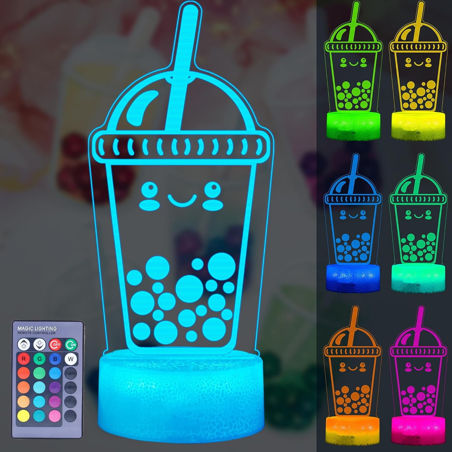 SRWEHG-Boba Lamp, Boba Gifts, Boba 3D Night Light with Remote Control ...
