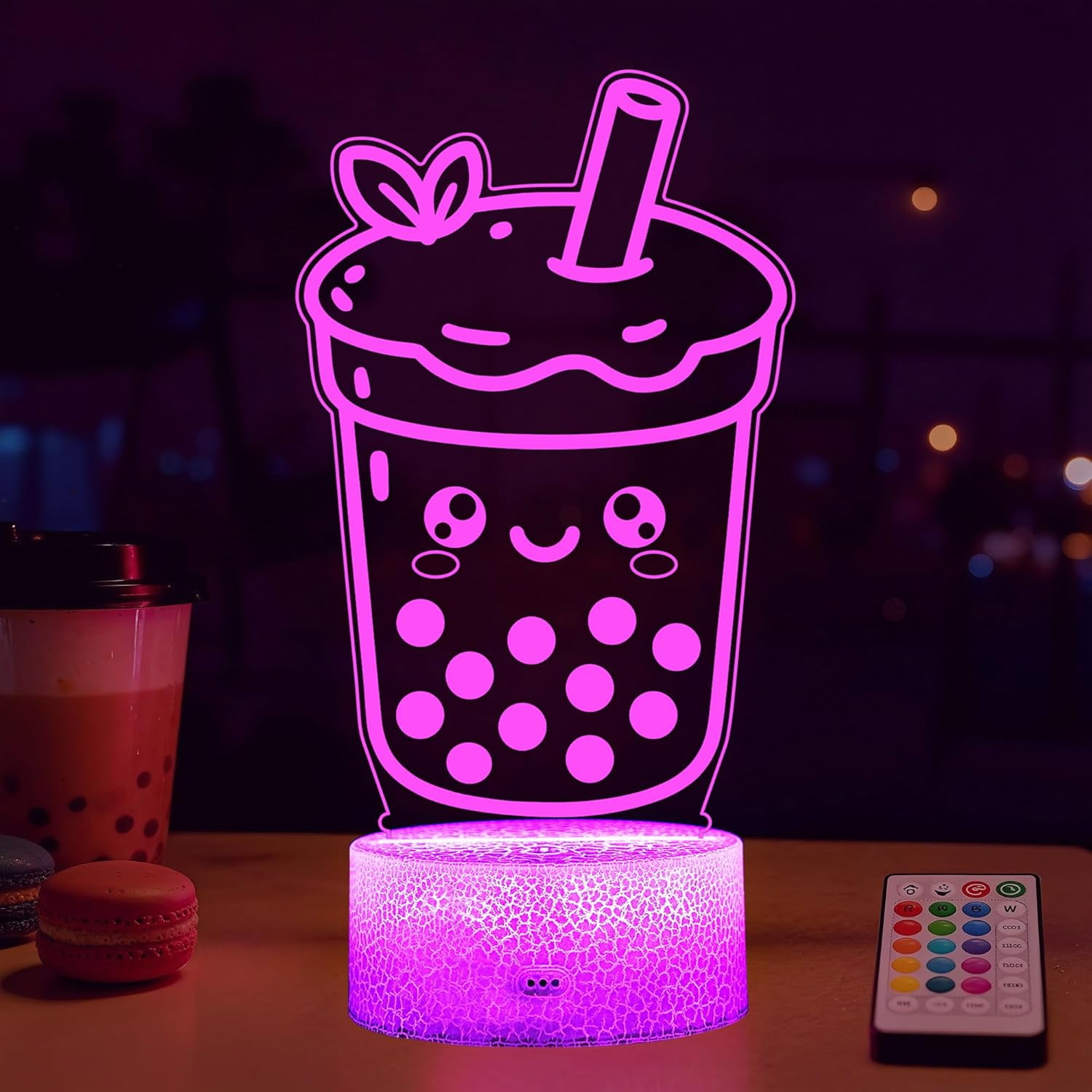 SRWEHG-Boba Tea Night Light, Boba Lamp, 3D Illusion Lamp with Remote ...