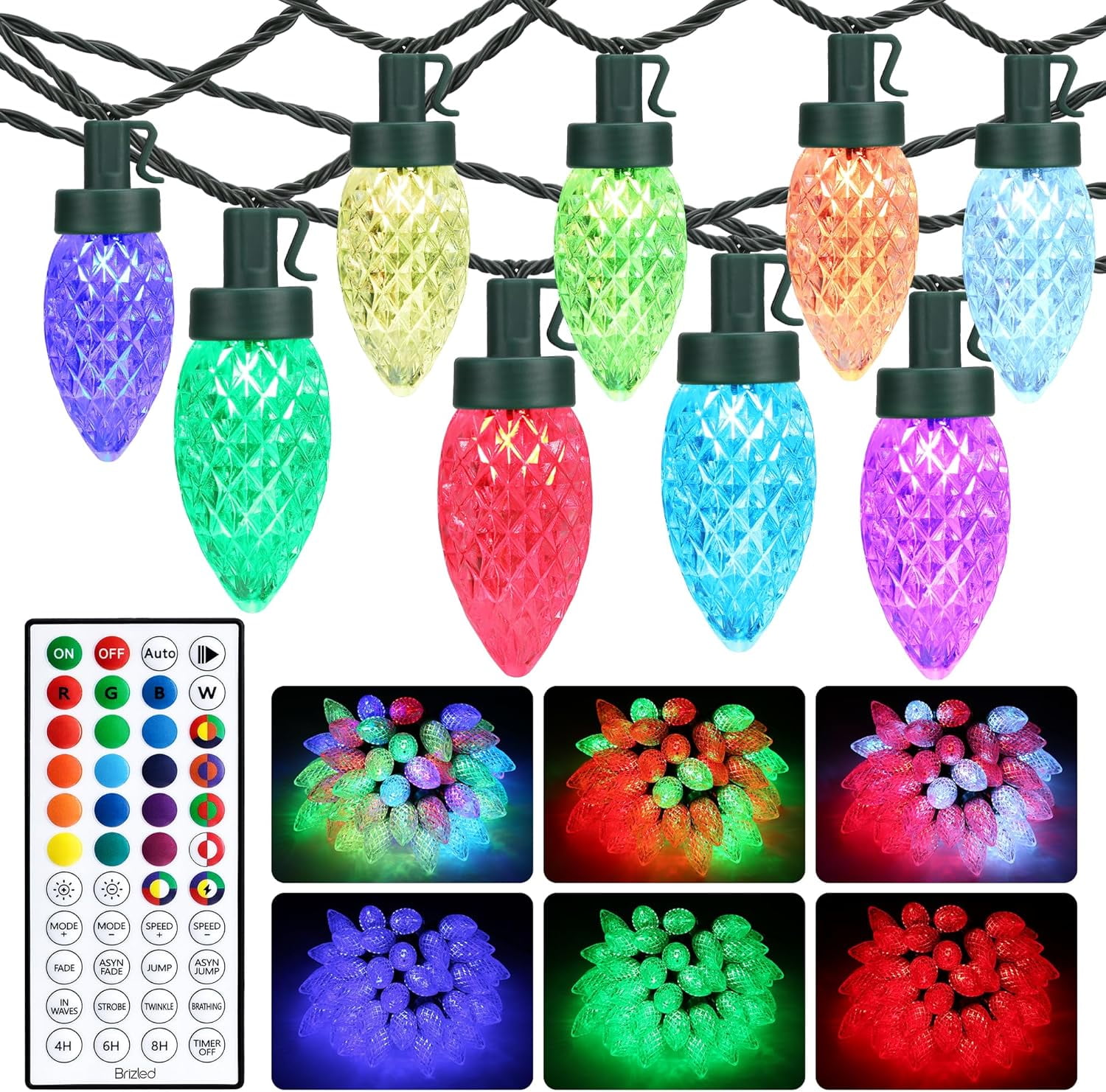 SRWEHG-C9 RGB Christmas Lights, 35FT 54 LED Color Changing Outdoor ...