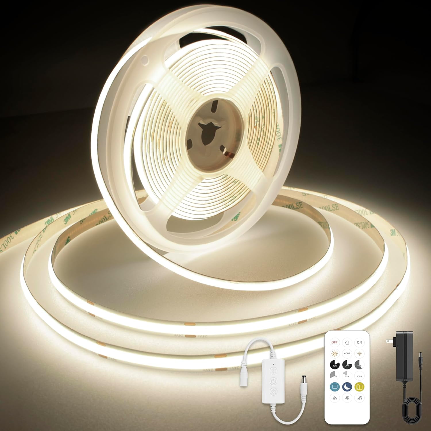 SRWEHG-COB LED Strip Light with Remote, Dimmable 24.6FT/7.5M Flexible ...