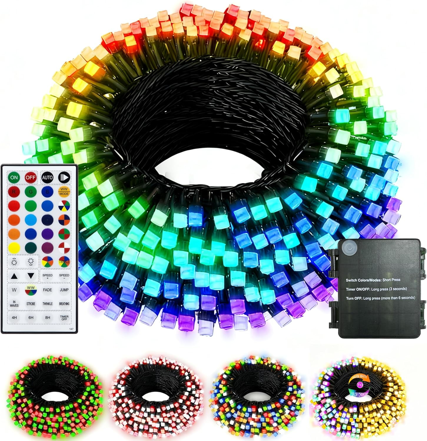 SRWEHG-Christmas Lights Battery Operated, 33Ft 100 LED 150+ Scene Modes ...
