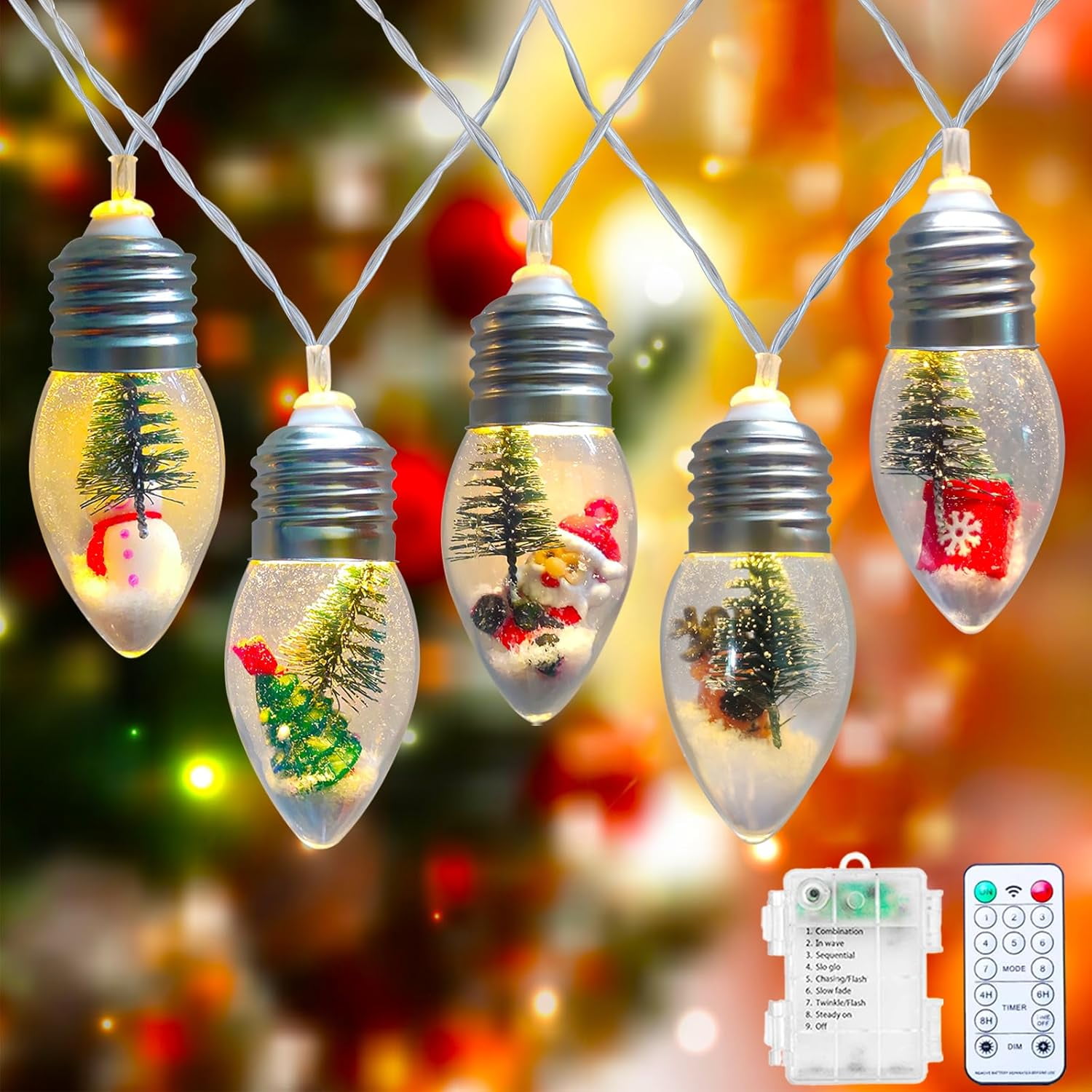 SRWEHG-Christmas Lights Battery Operated 6.8Ft Snow Globe Christmas ...
