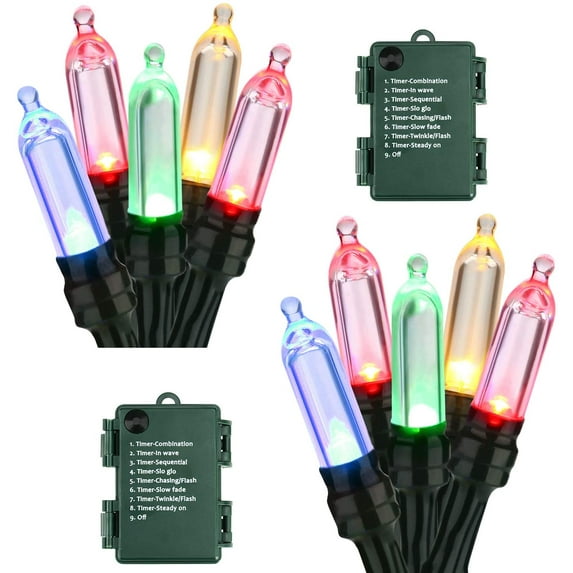 SRWEHG-Christmas Lights Multicolor, 2 Pack 17.94ft 50 LED Christmas ...