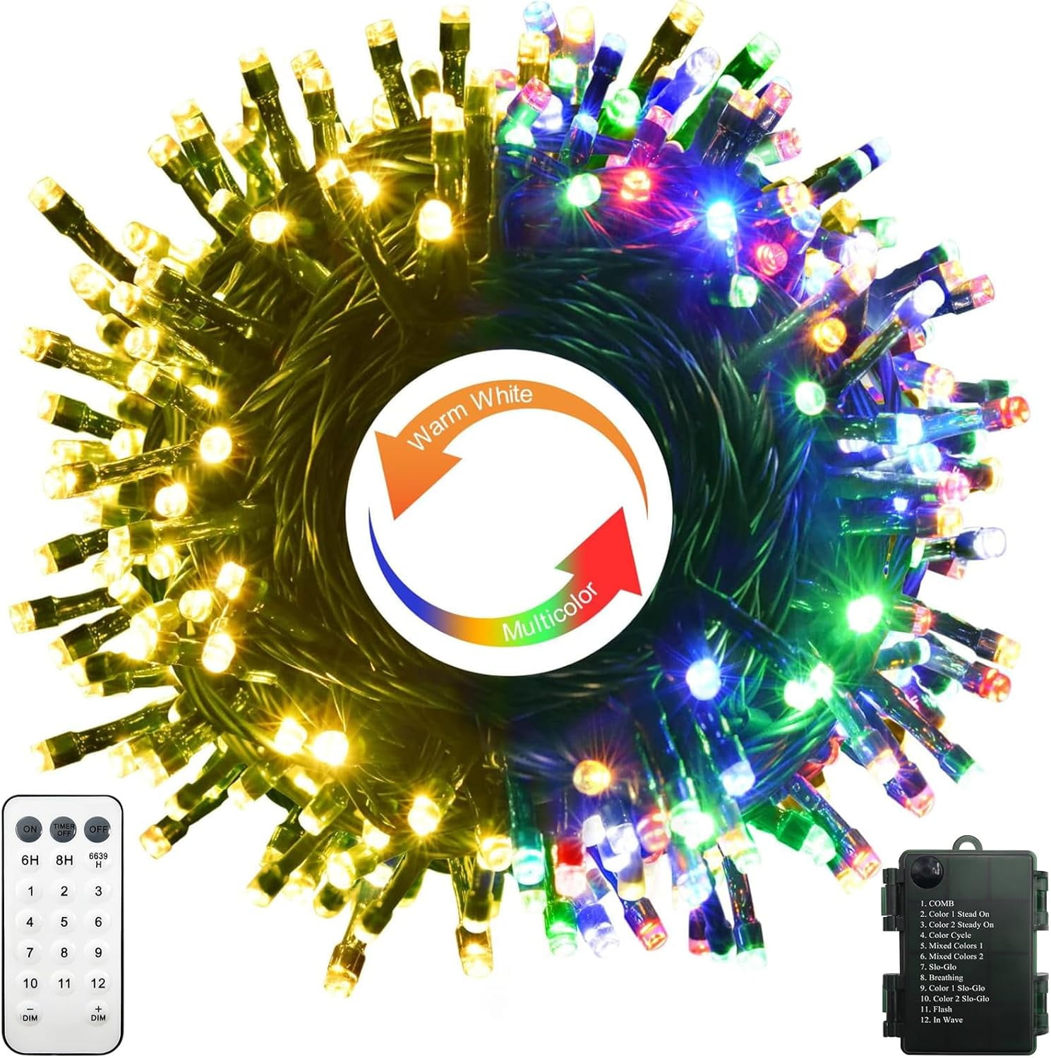 SRWEHG-Christmas String Lights Battery Operated, Dual Color Changing ...