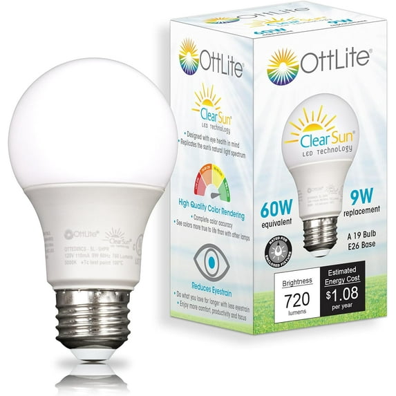 SRWEHG-ClearSun 9W Edison-Base LED Bulb, 60W Equivalent, Full Spectrum ...