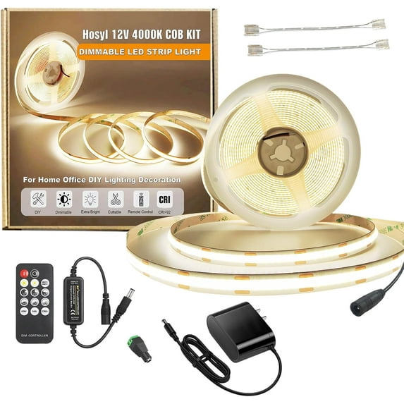 SRWEHG-Dimmable COB LED Strip Light Kit with RF Remote & UL12v Power ...