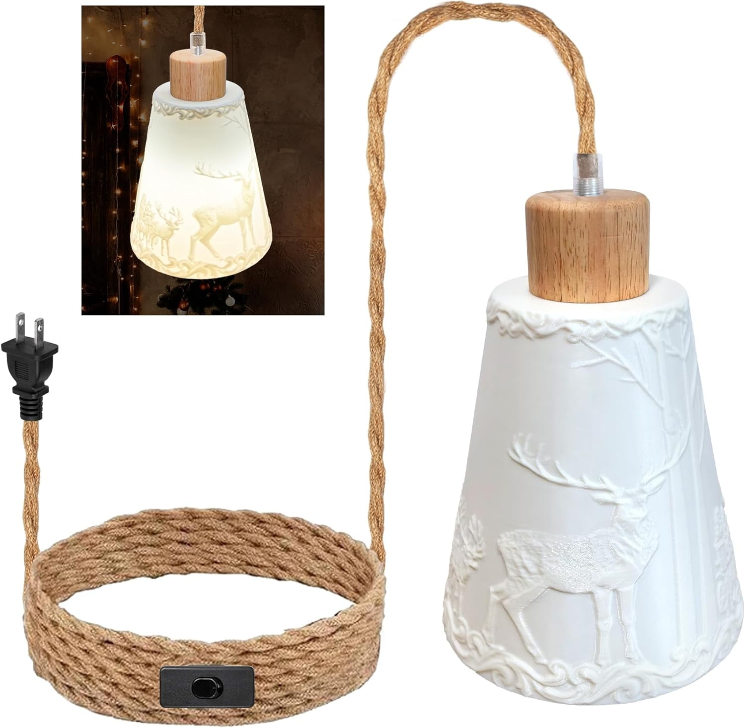 SRWEHG-E26/E27 Plug in Pendant Light Hanging Light Fixture with 3D ...