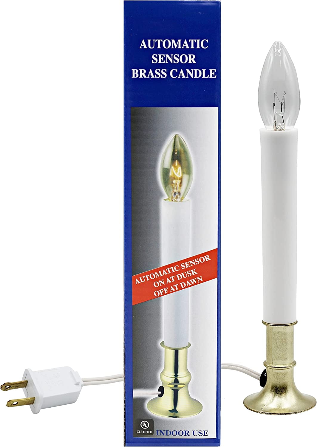 SRWEHG-Electric Window Candle Lamp with Brass Plated Base, Dusk to Dawn ...