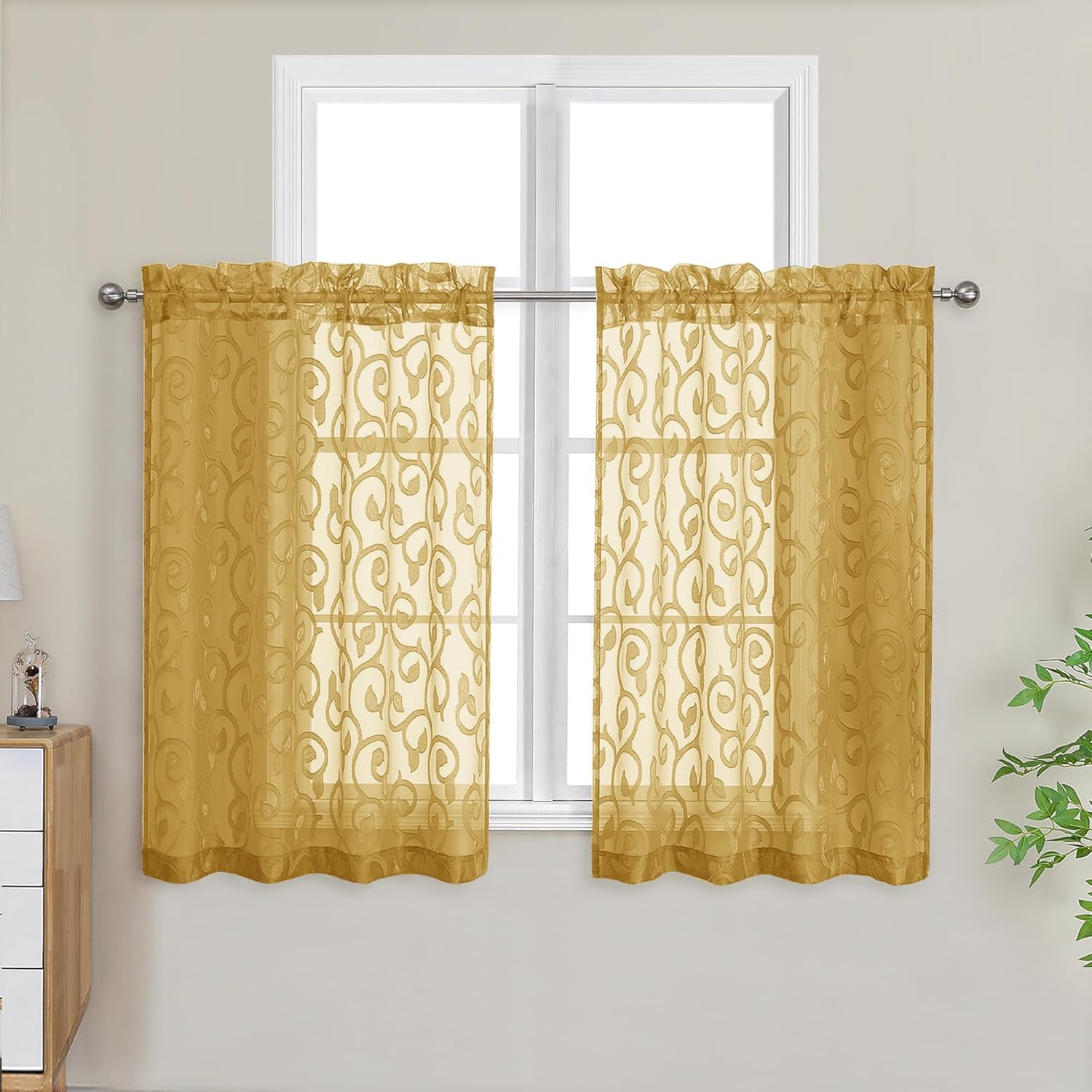 SRWEHG-Furman Gold Kitchen Curtains Tiers 36 inch Length, Light ...