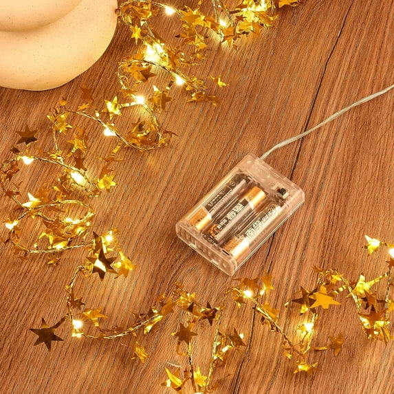SRWEHG-Gold Star Fairy Lights Battery Operated, 1 Pack Mini Battery ...