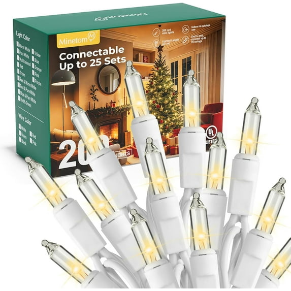 SRWEHG-LED Clear White Christmas String Lights, 200 Count 66 Feet LED ...