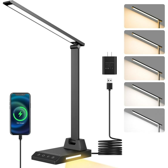 SRWEHG-LED Desk Lamp for Home Office, Dimmable Desk Light with USB C ...