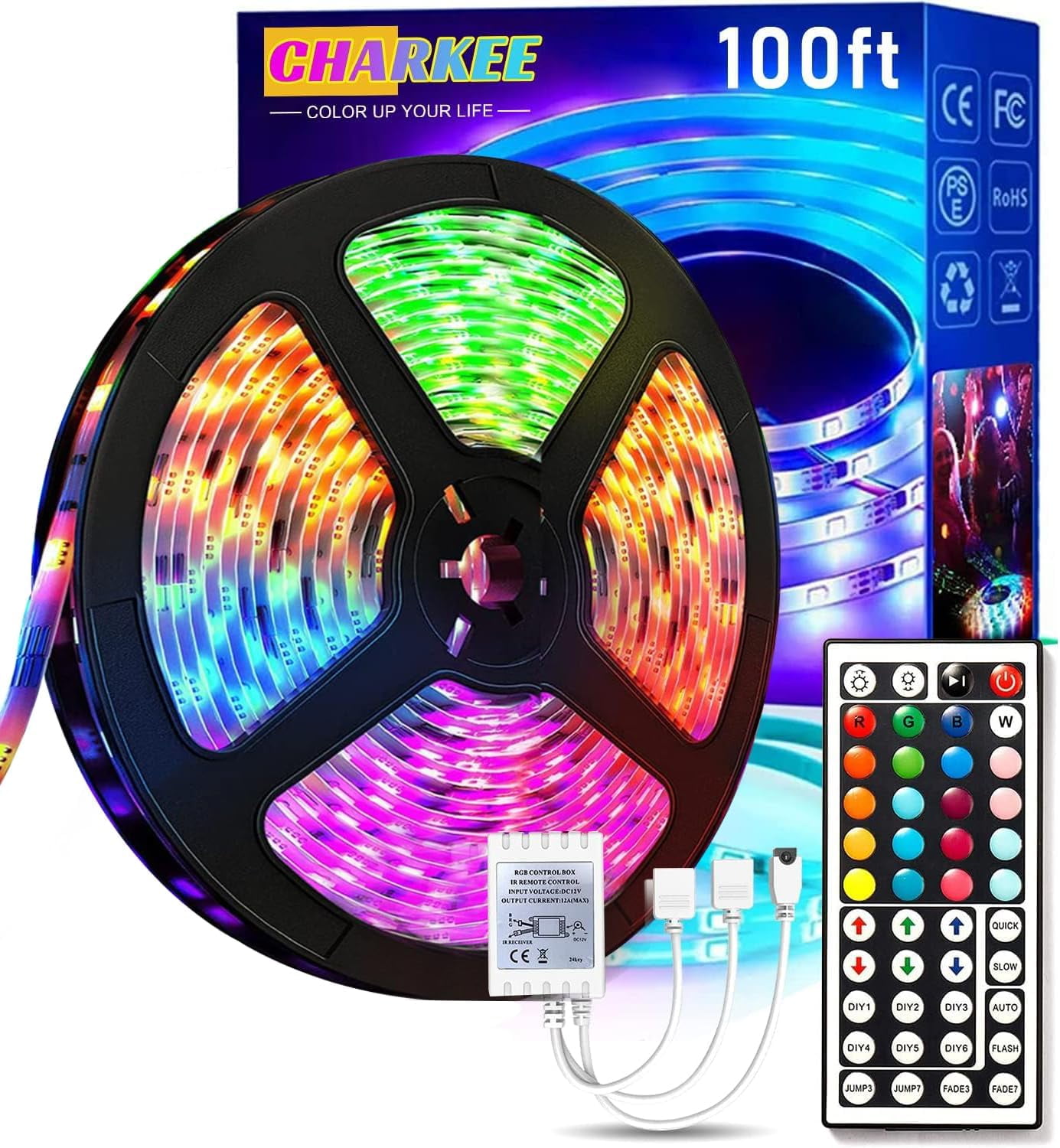 SRWEHG-LED Lights for Bedroom 100 ft, Color Changing LED Strip Lights ...