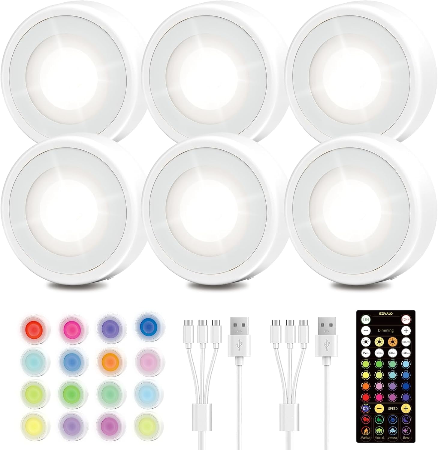 SRWEHG-LED Puck Lights, 6Pack Rechargeable Battery Touch Light, 2.5 ...