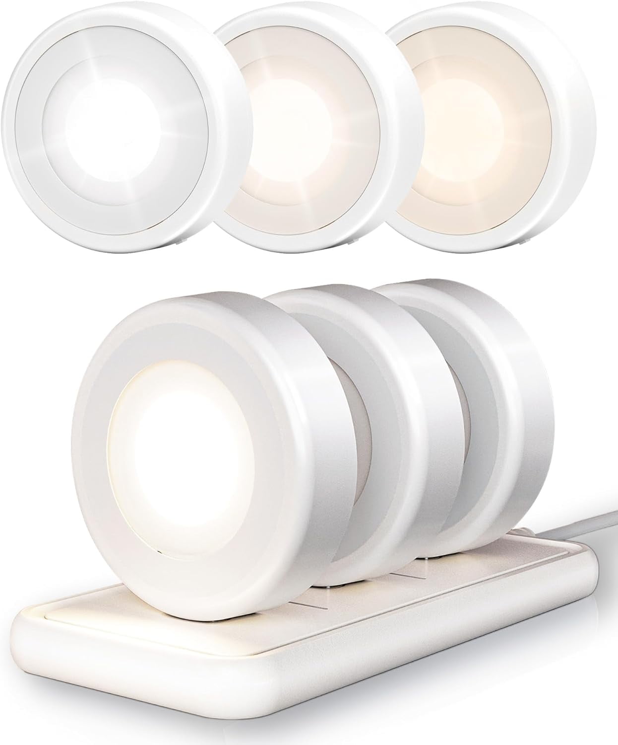 SRWEHG-LED Puck Lights with Charging Station, Rechargeable Sitck On Tap ...