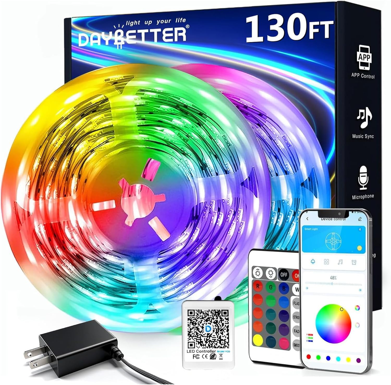 SRWEHG-LED Strip Lights 130 ft (2 Rolls of 65.6ft), LED Lights Smart ...