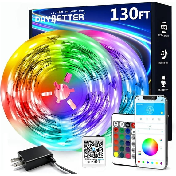 SRWEHG-LED Strip Lights 130 ft (2 Rolls of 65.6ft), LED Lights Smart ...