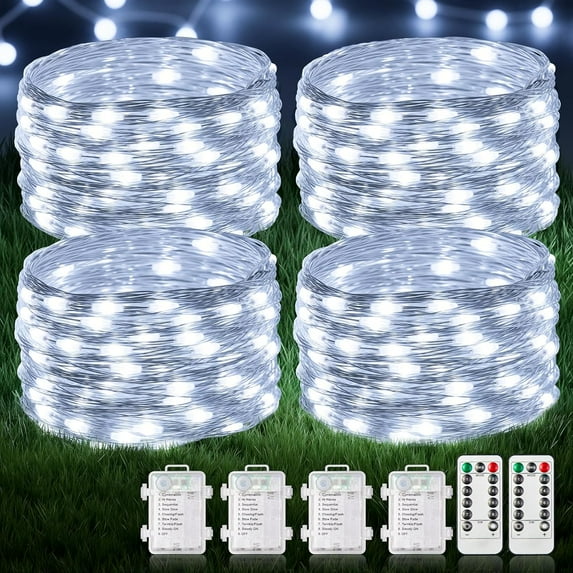 SRWEHG-Led Fairy Lights Battery Operated, 4 Pack LED Outdoor String ...