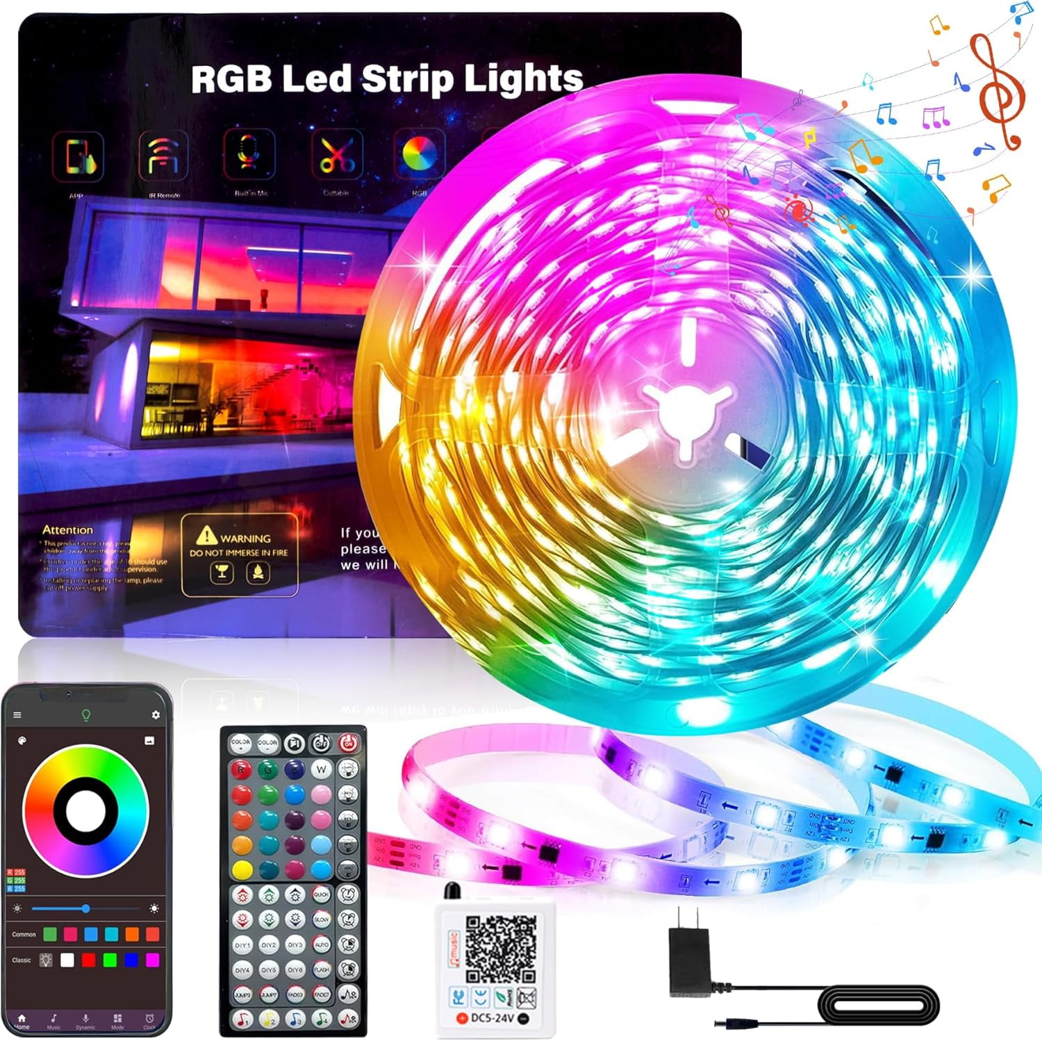SRWEHG-Led Lights for Bedroom 32.8FT 300Leds RGB Led Strip Lights Music ...