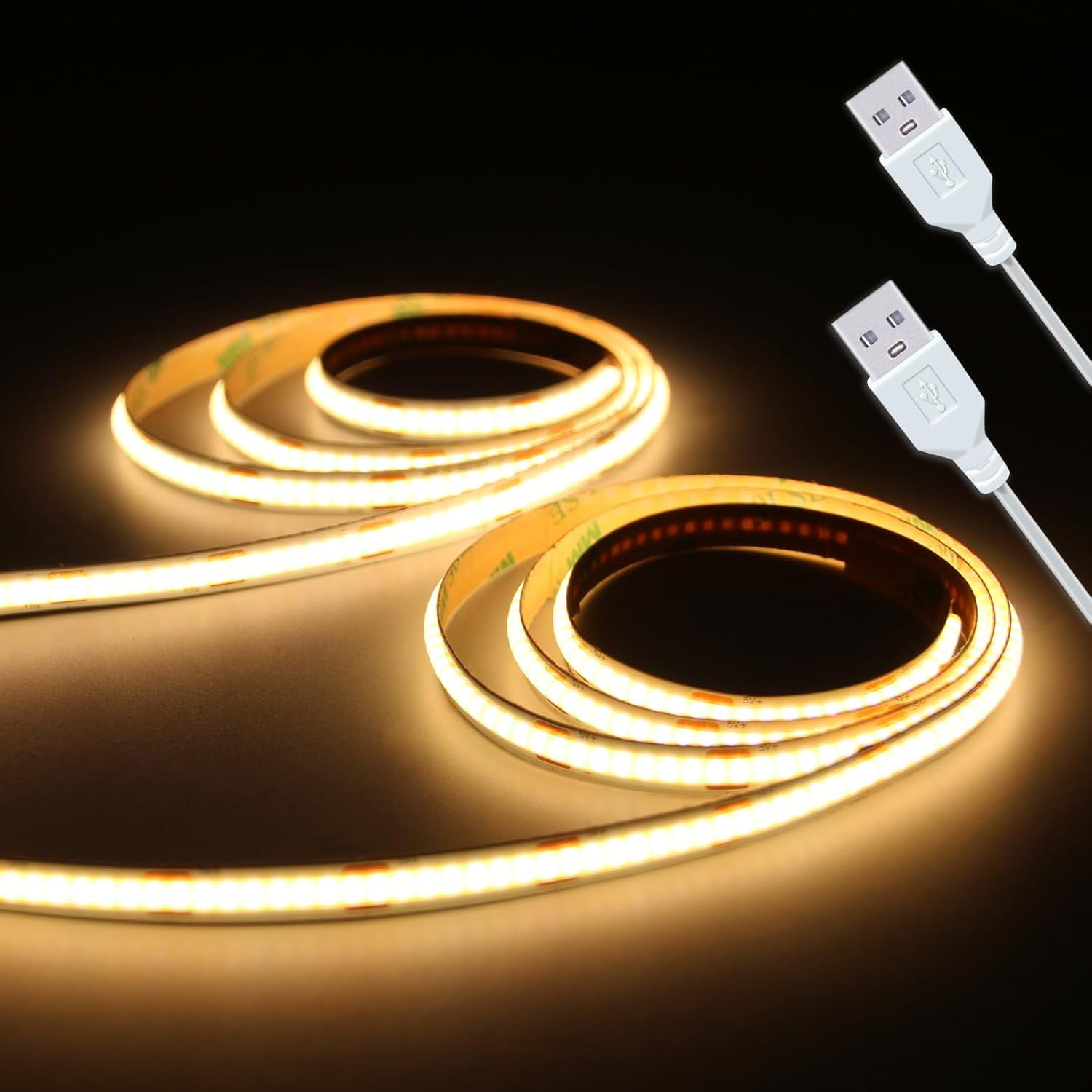 SRWEHG-Led Strip Lights 5V USB 320 LEDs 2Pack Short COB LED Strip Light ...