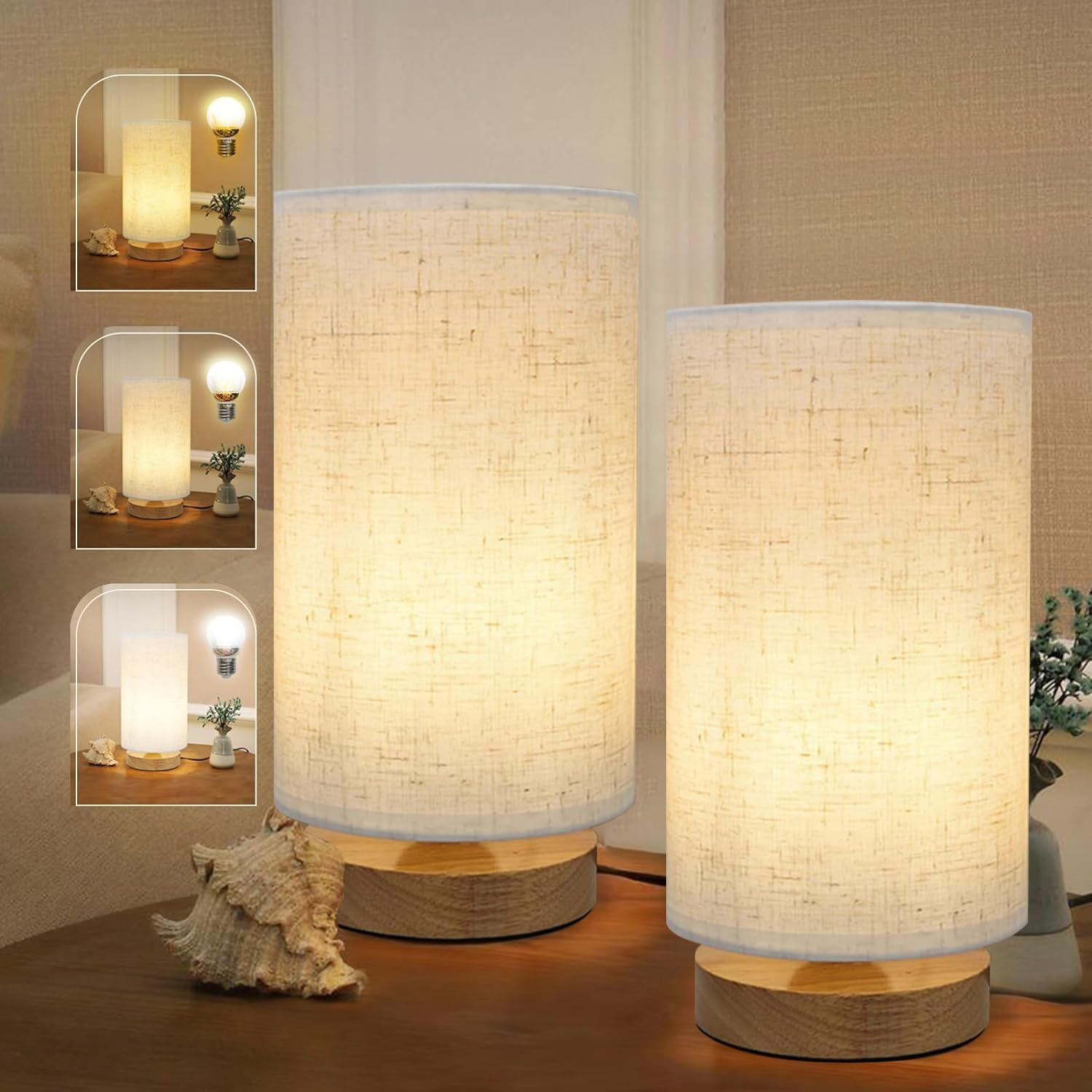SRWEHG-Minimalist Bedside Table Lamps for Bedrooms Set of 2, 3 Color ...