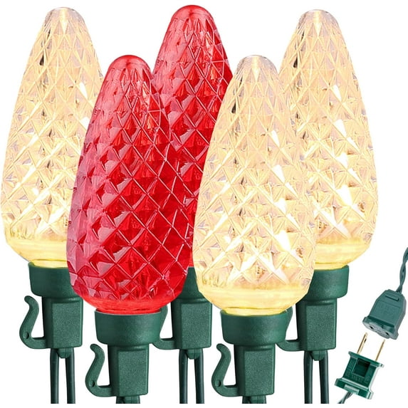 SRWEHG-Outdoor Christmas Lights, 16FT 25 LED Red & Warm White C9 ...