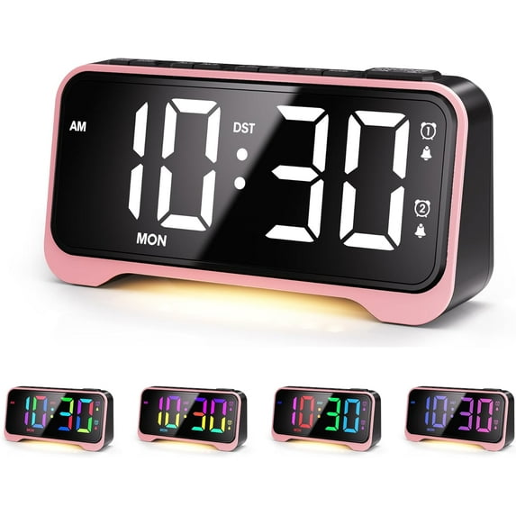 SRWEHG-Pink Digital Alarm Clock for Girls & Teens – Super Loud Alarm ...