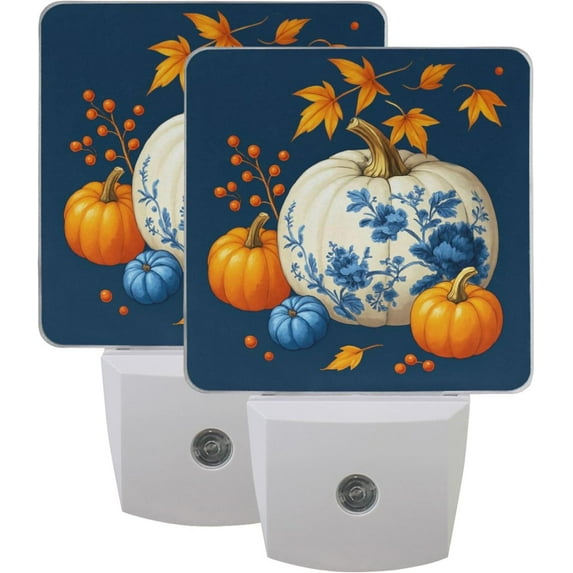 SRWEHG-Porcelain Pumpkin LED Sensor Night Light Set of 2 Autumn Fall ...