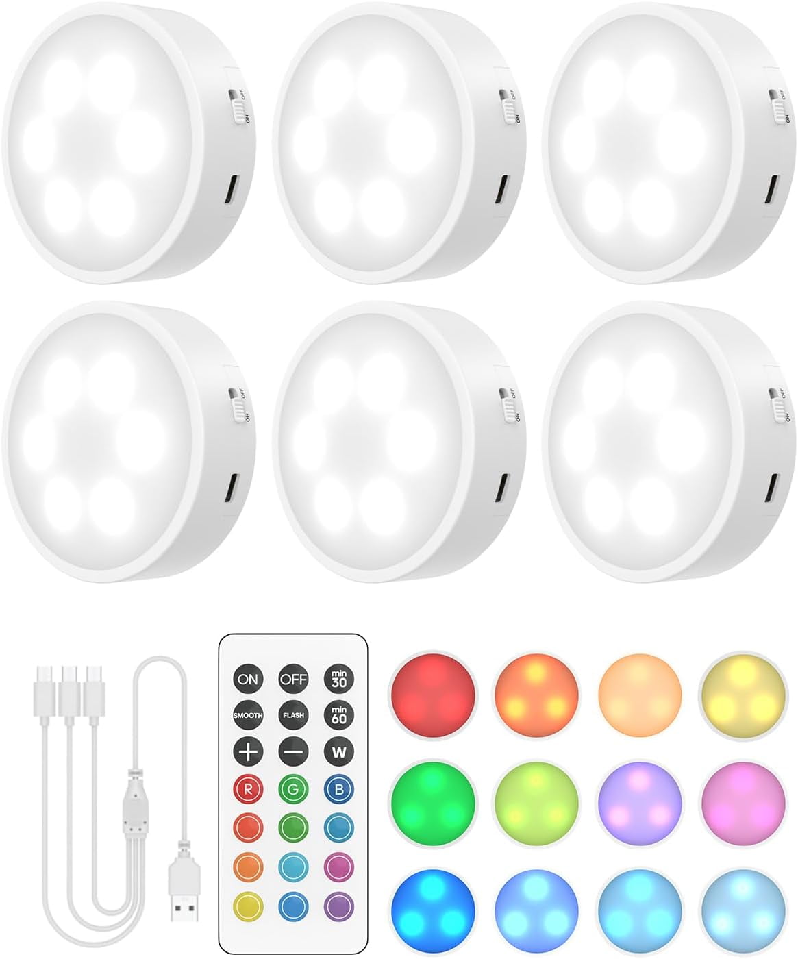SRWEHG-Puck Lights with Remote, 13 RGB Colors LED Under Cabinet Light ...