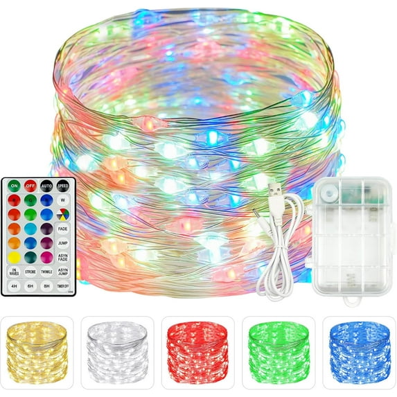 SRWEHG-RGB Color Changing 33Ft 100LED Christmas Fairy Lights Battery ...